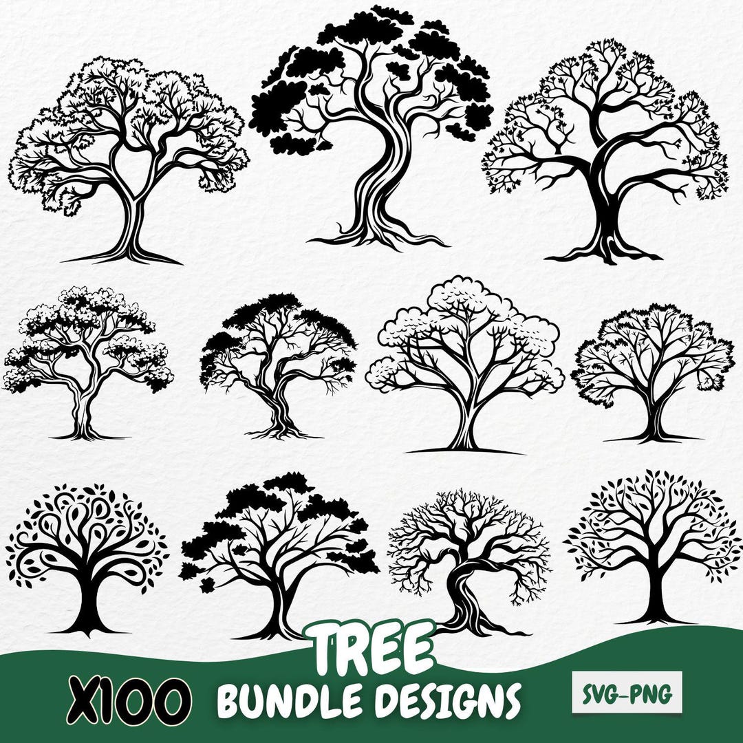 Tree SVG Designs Bundle | Tree Silhouette Clipart for Cricut and ...