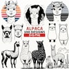 Llama Head and Face Vector Clipart Set / Outline & Stamp Drawing ...