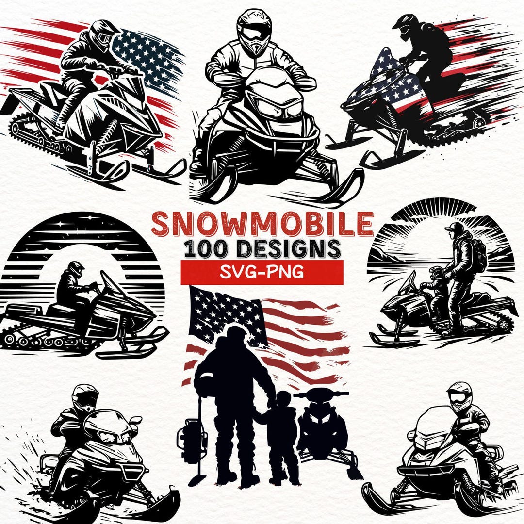 Snowmobile SVG PNG Bundle, 100 Winter Sports Vector Designs, Snowmobile ...