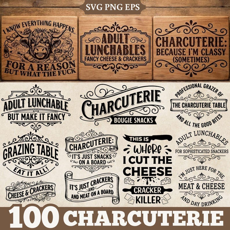Charcuterie SVG Bundle Funny Cheese Quotes Adult Lunchables Designs PNG ...
