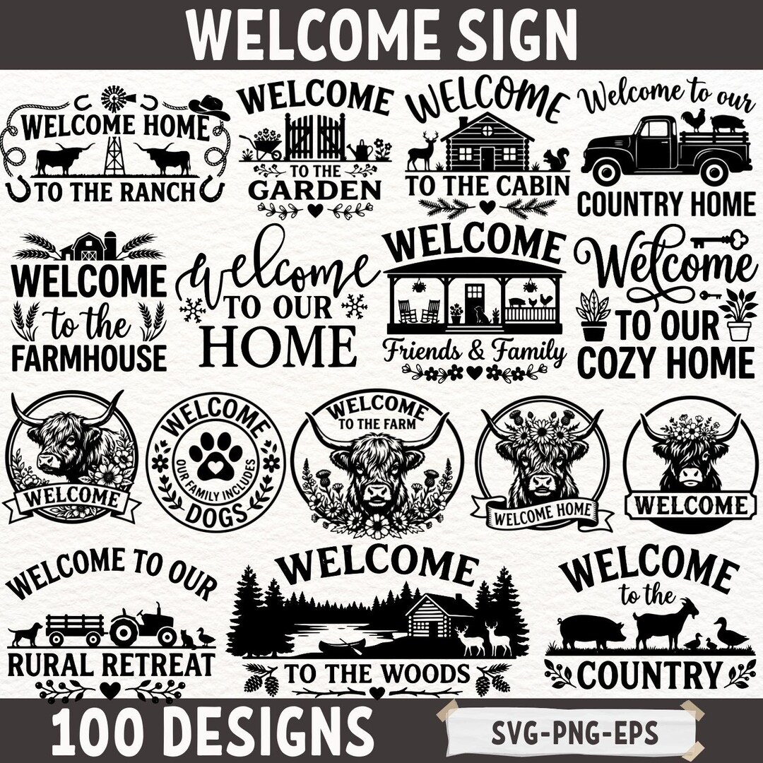Rustic Welcome Sign Bundle SVG PNG EPS | Farmhouse Country Home Porch ...