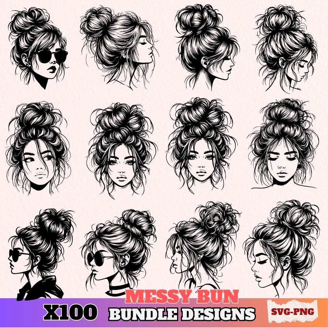 Messy Bun SVG PNG Bundle, Trendy Messy Bun Clipart for Cricut ...