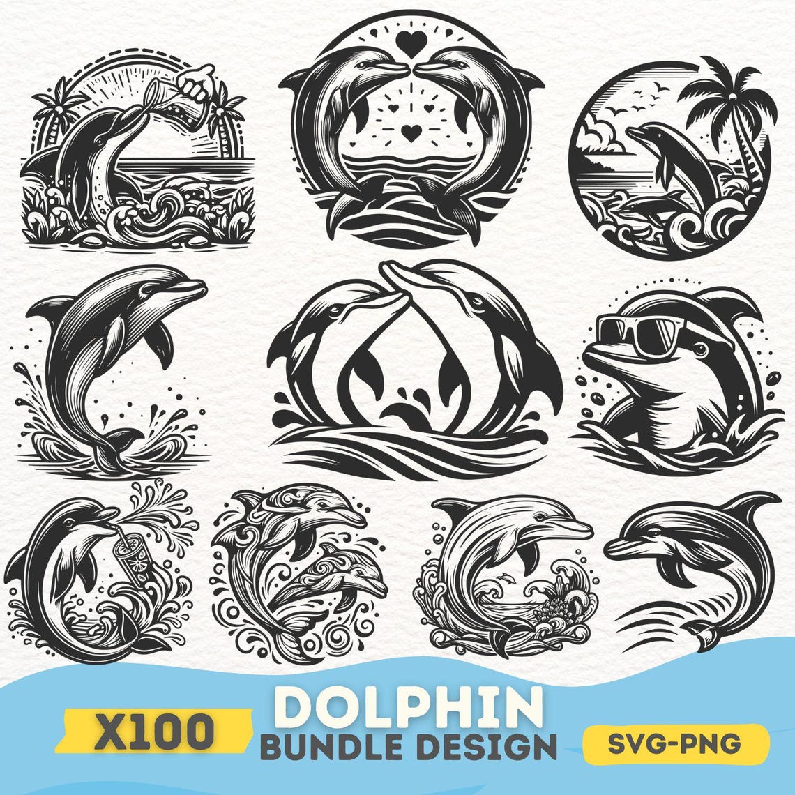 Dolphin SVG Bundle, 100 Dolphin Clipart Designs, Beach Dolphin ...