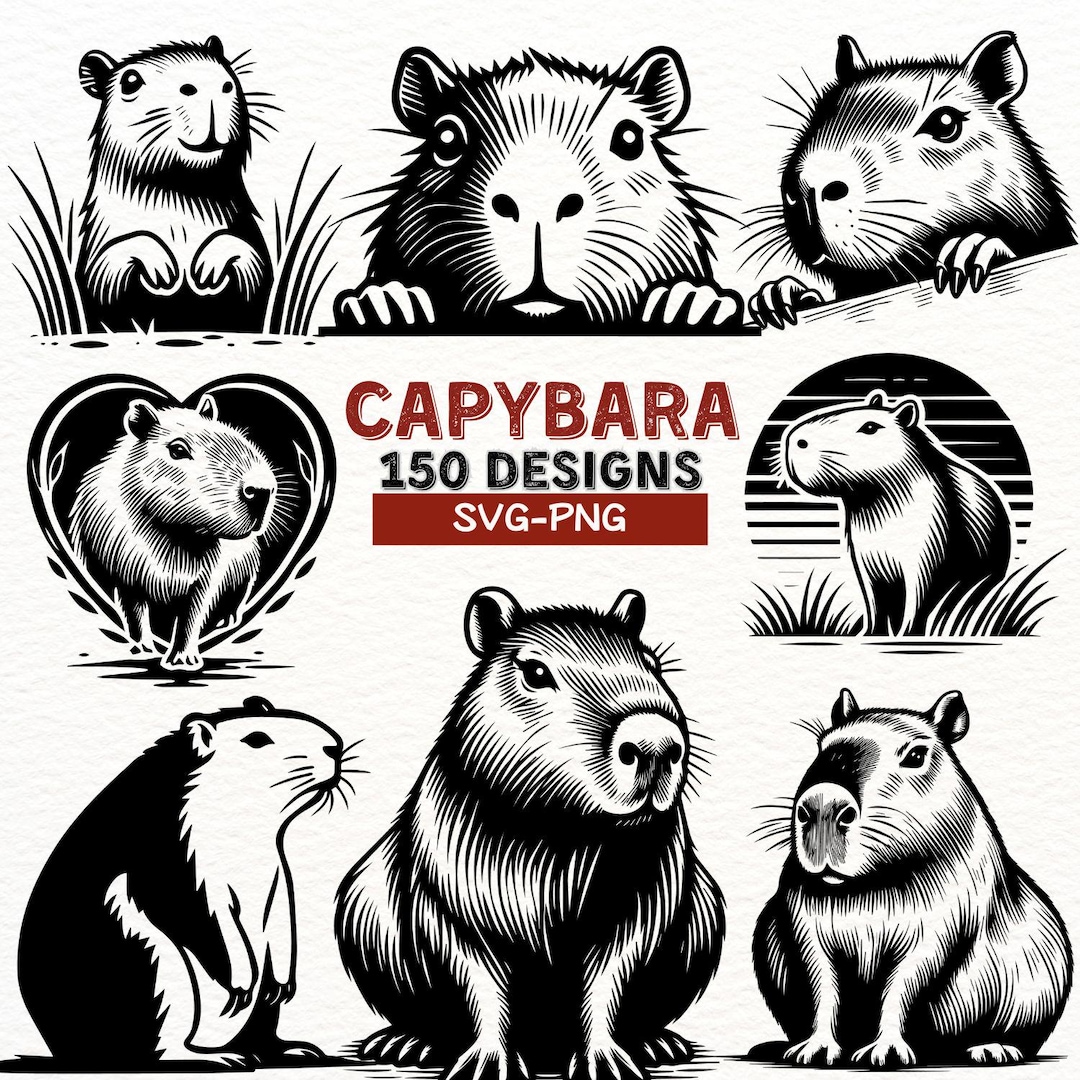 Capybara SVG Bundle 150 Designs | Cute Capybara Clipart PNG | Capybara ...