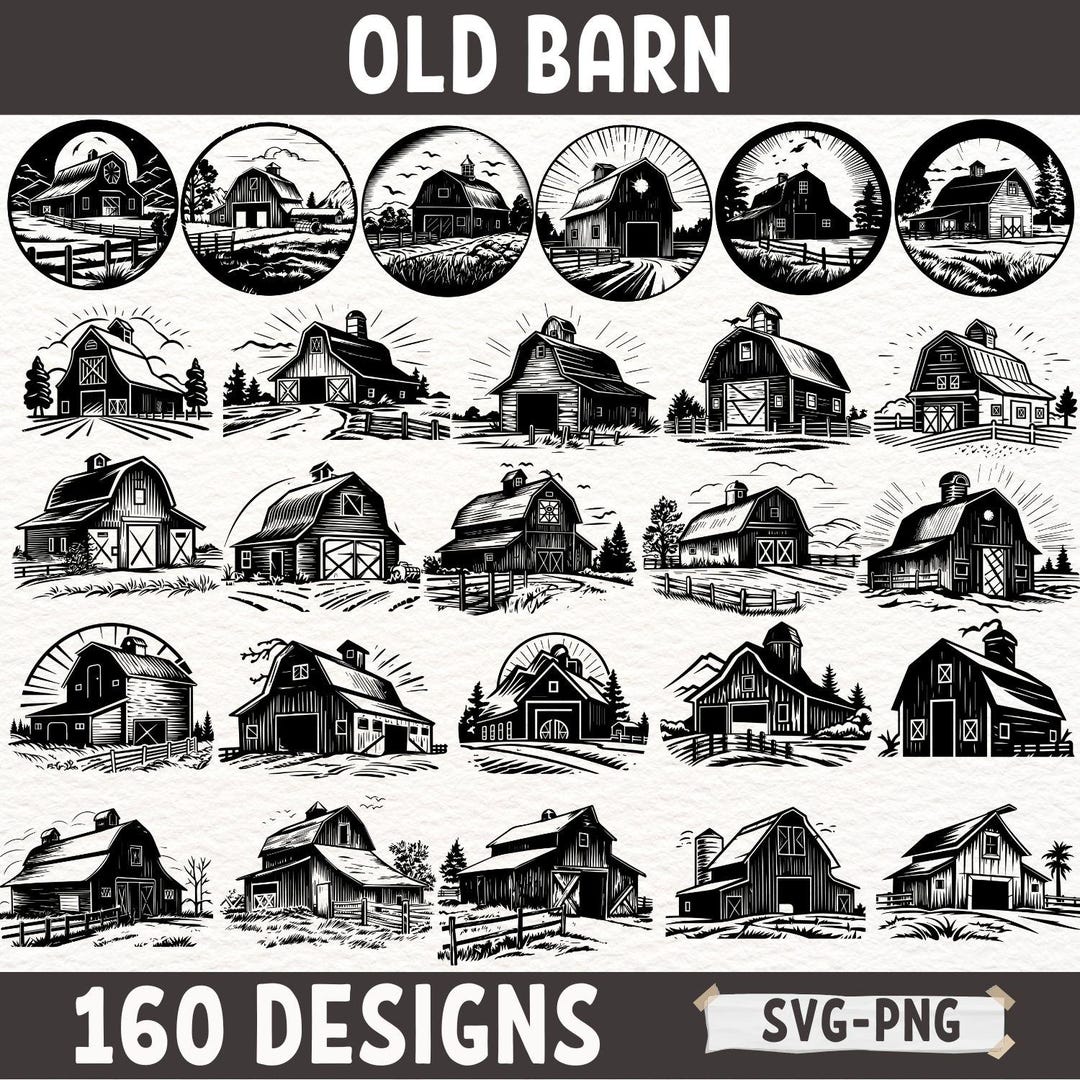 Rustic Old Barn SVG Bundle - 160 Vintage Farmhouse Barn Clipart Designs ...
