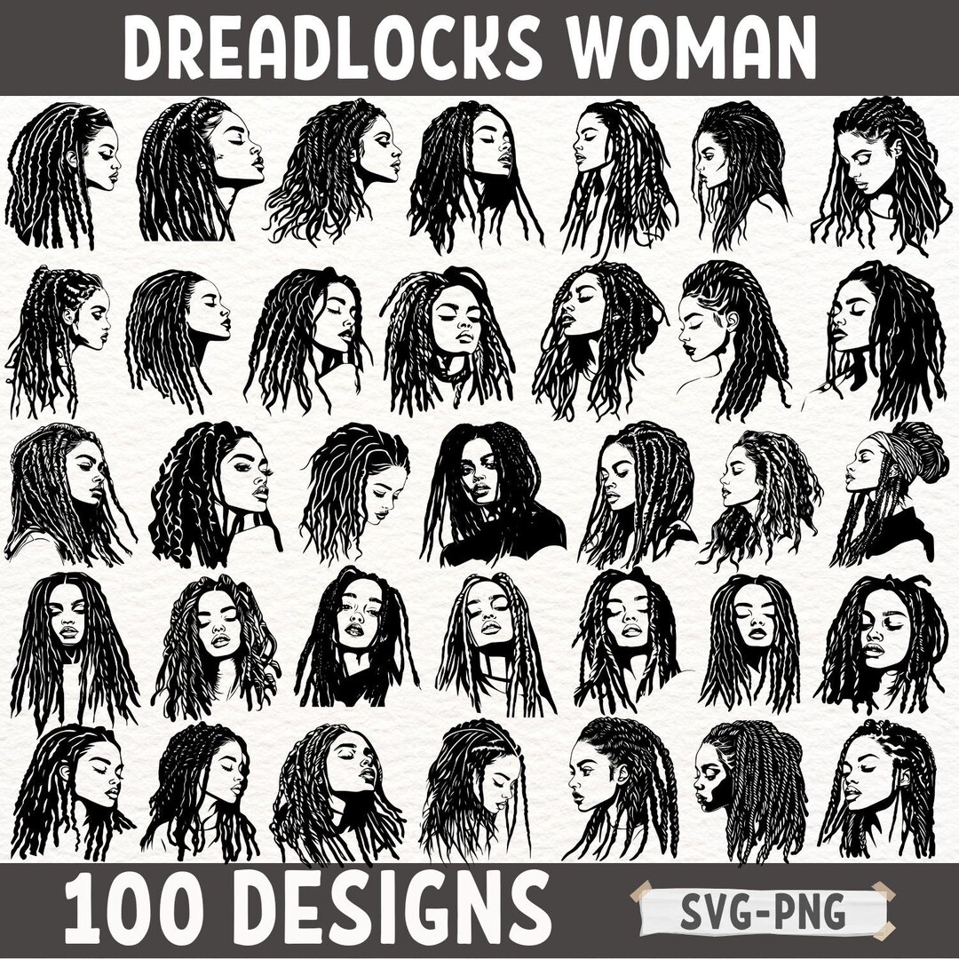 Dreadlocks Woman SVG Bundle, 100 Designs Afro Hairstyles Clipart, Black ...