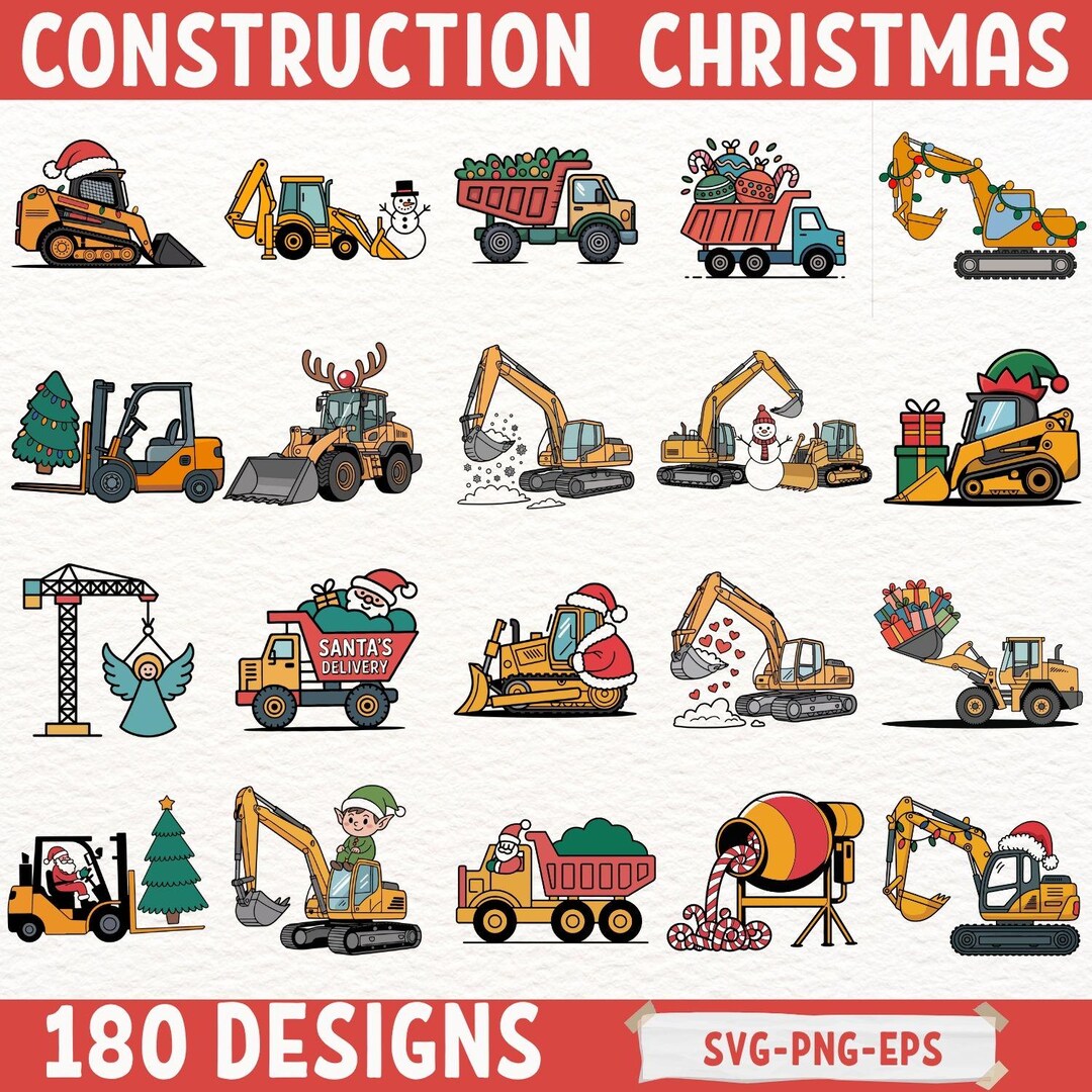 Construction Christmas SVG Bundle | Santa Construction Trucks Clipart ...