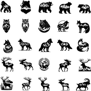Mountain Animal SVG Bundle - Wildlife Silhouettes, Bear, Wolf, Eagle ...