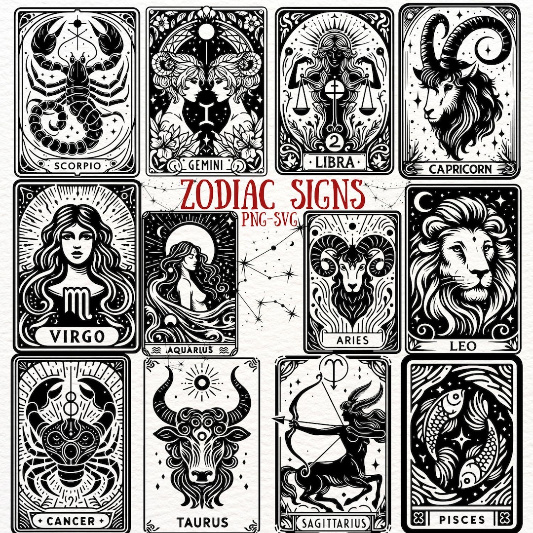 Zodiac Signs Clipart Bundle, Astrology SVG PNG, 60 Horoscope Symbol ...
