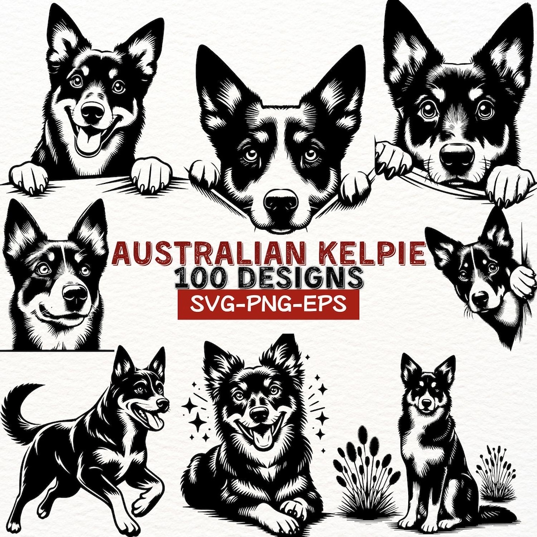 Australian Kelpie Dog SVG Bundle 100 Designs | PNG EPS Clipart Digital ...