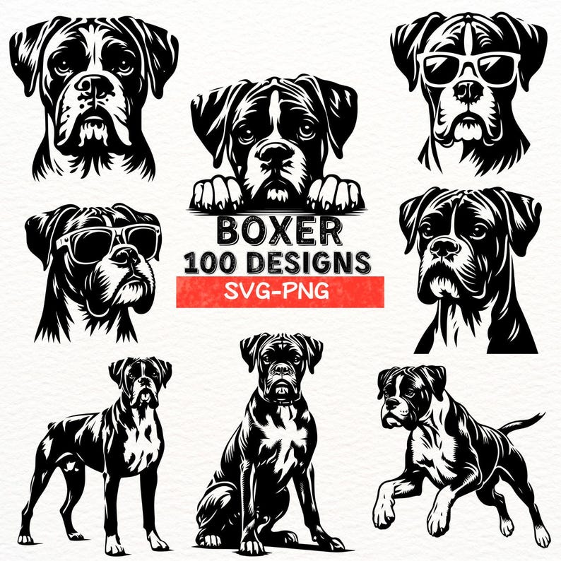 Boxer Dog SVG Bundle | 100 Boxer Dog Designs | Boxer Dog Clipart | Dog ...