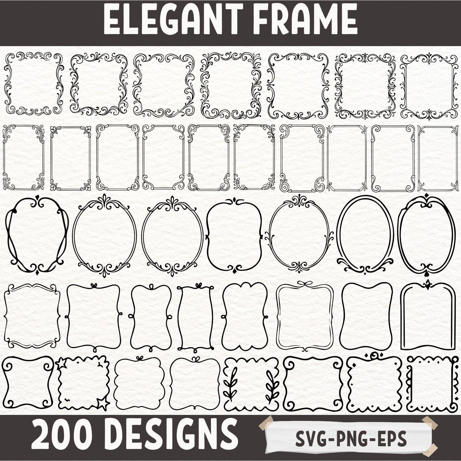 Elegant Frame Clipart Bundle Hand Drawn Decorative Borders 200 Designs ...