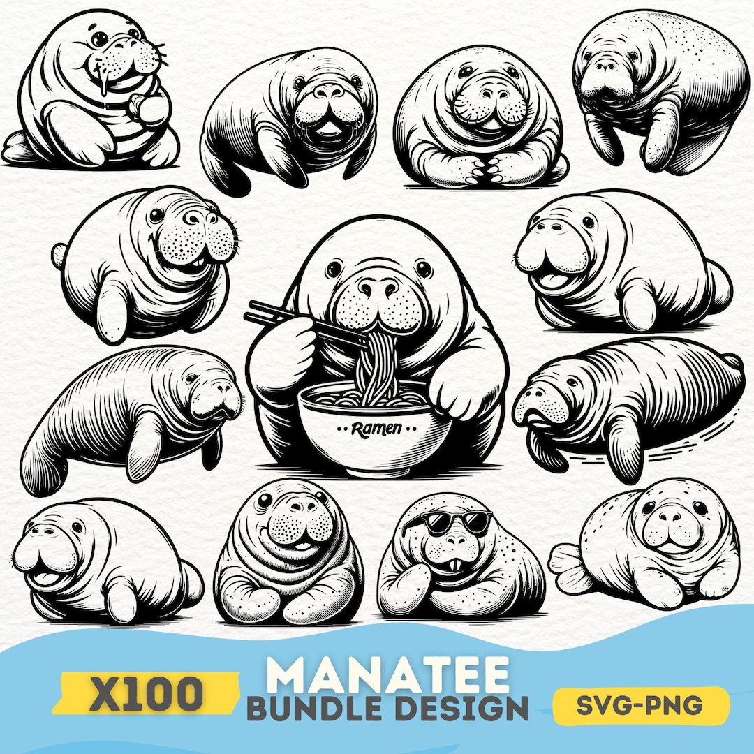 Manatee SVG PNG Bundle, Cute Manatee Clipart, Kawaii Manatee ...