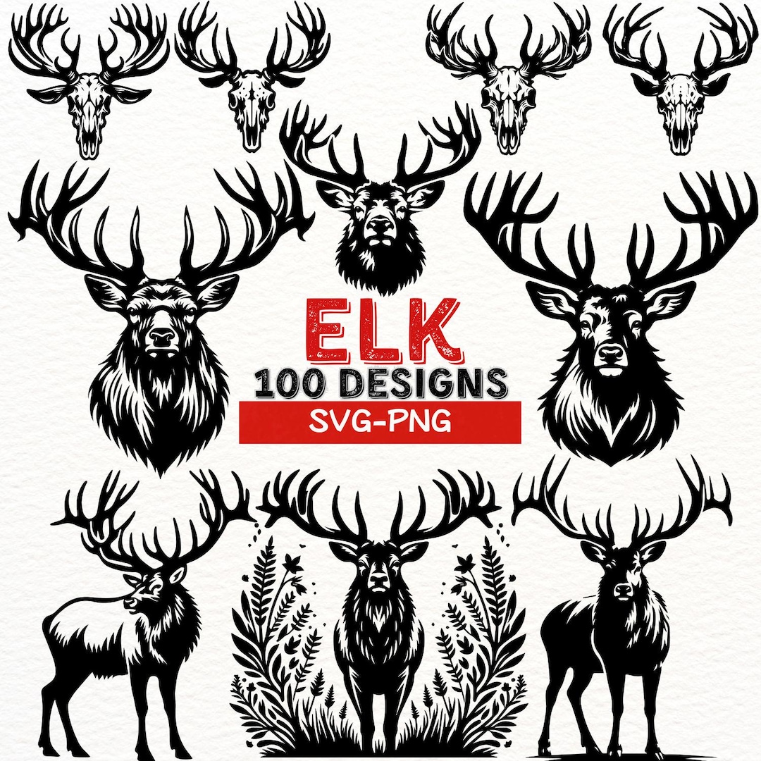 Elk SVG PNG Designs Bundle | Wild Elk Antlers Clipart | Hunting Elk ...