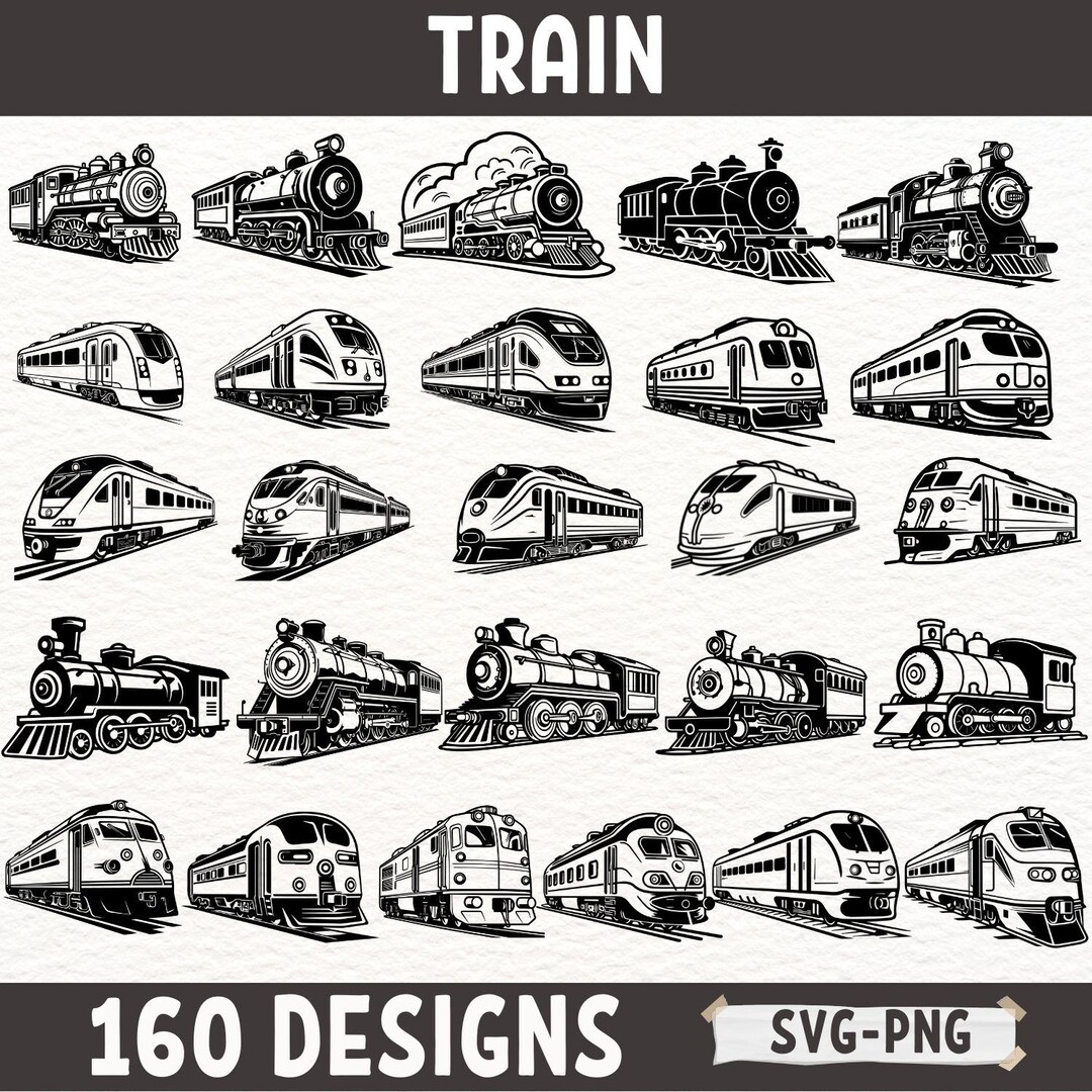 Train SVG Bundle, 160 Train Clipart Designs, Vintage Train Silhouettes ...