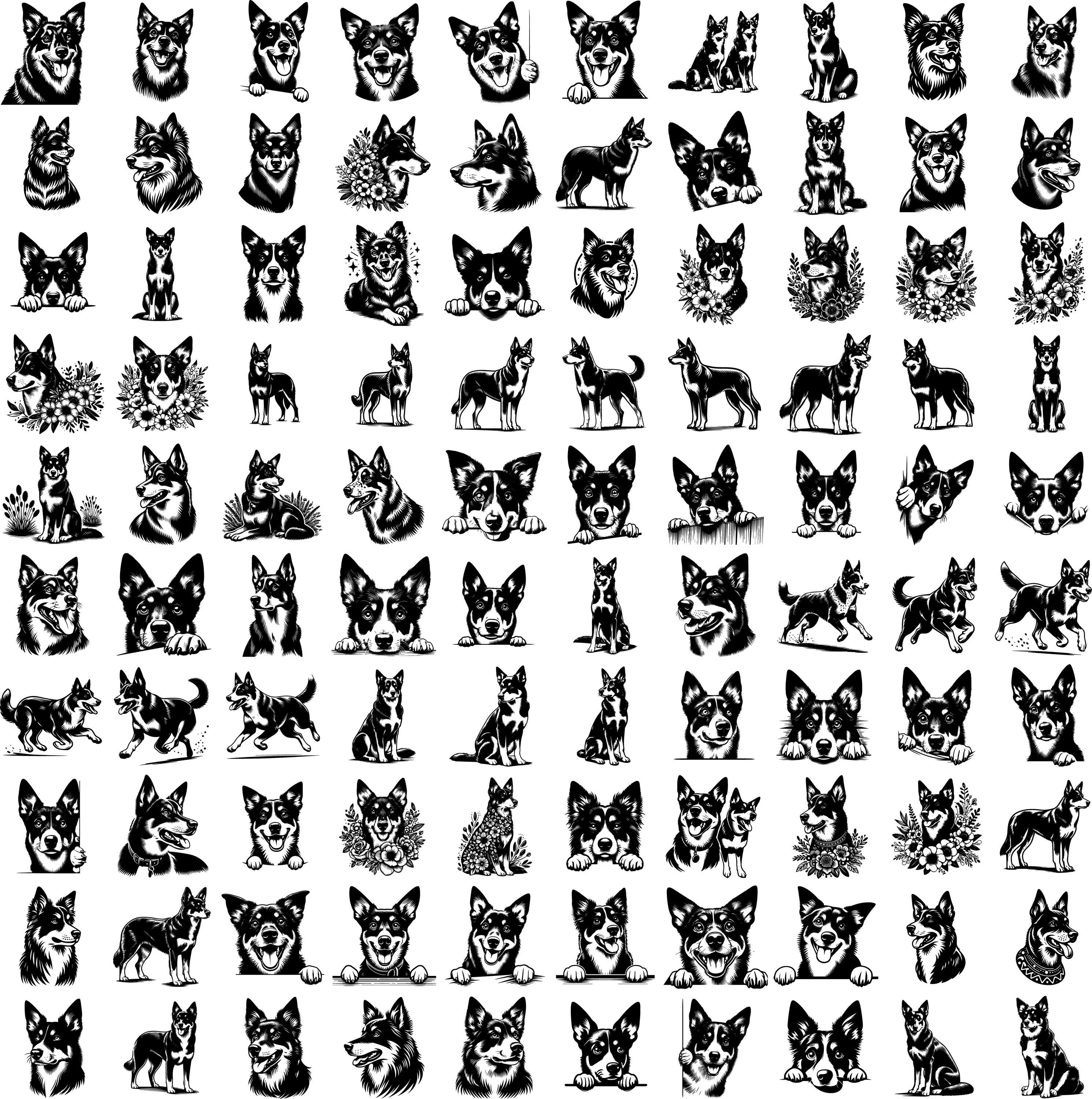 Australian Kelpie Dog SVG Bundle 100 Designs | PNG EPS Clipart Digital ...