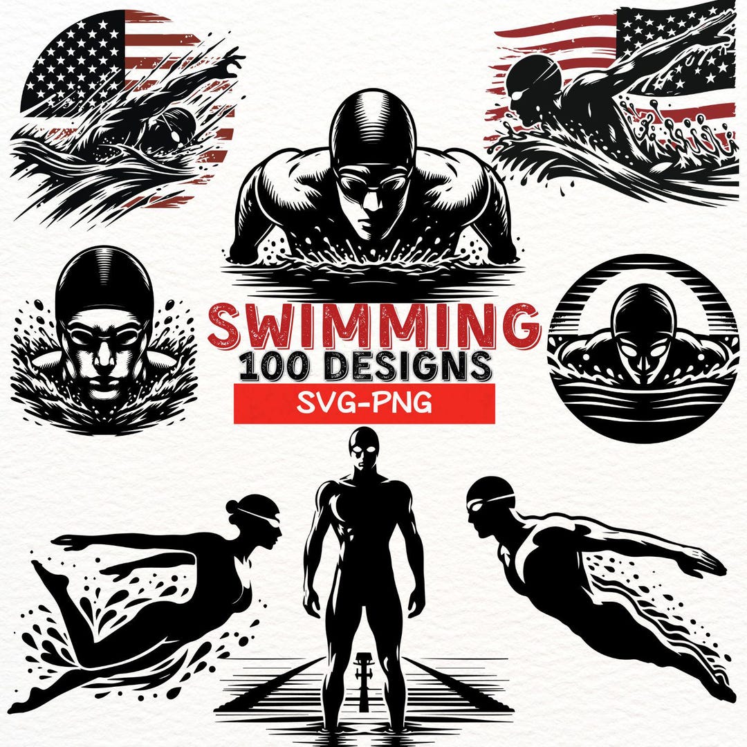 Swimming SVG Bundle 100 Designs | Swimmer PNG Files | Swimming Clipart ...