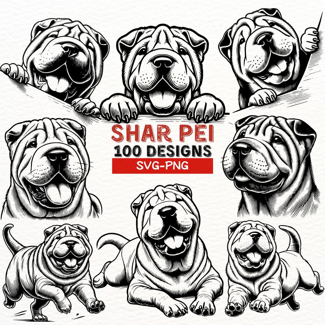 Shar Pei SVG Bundle, 100 Digital Designs, Cute Dog Clipart, Shar Pei ...