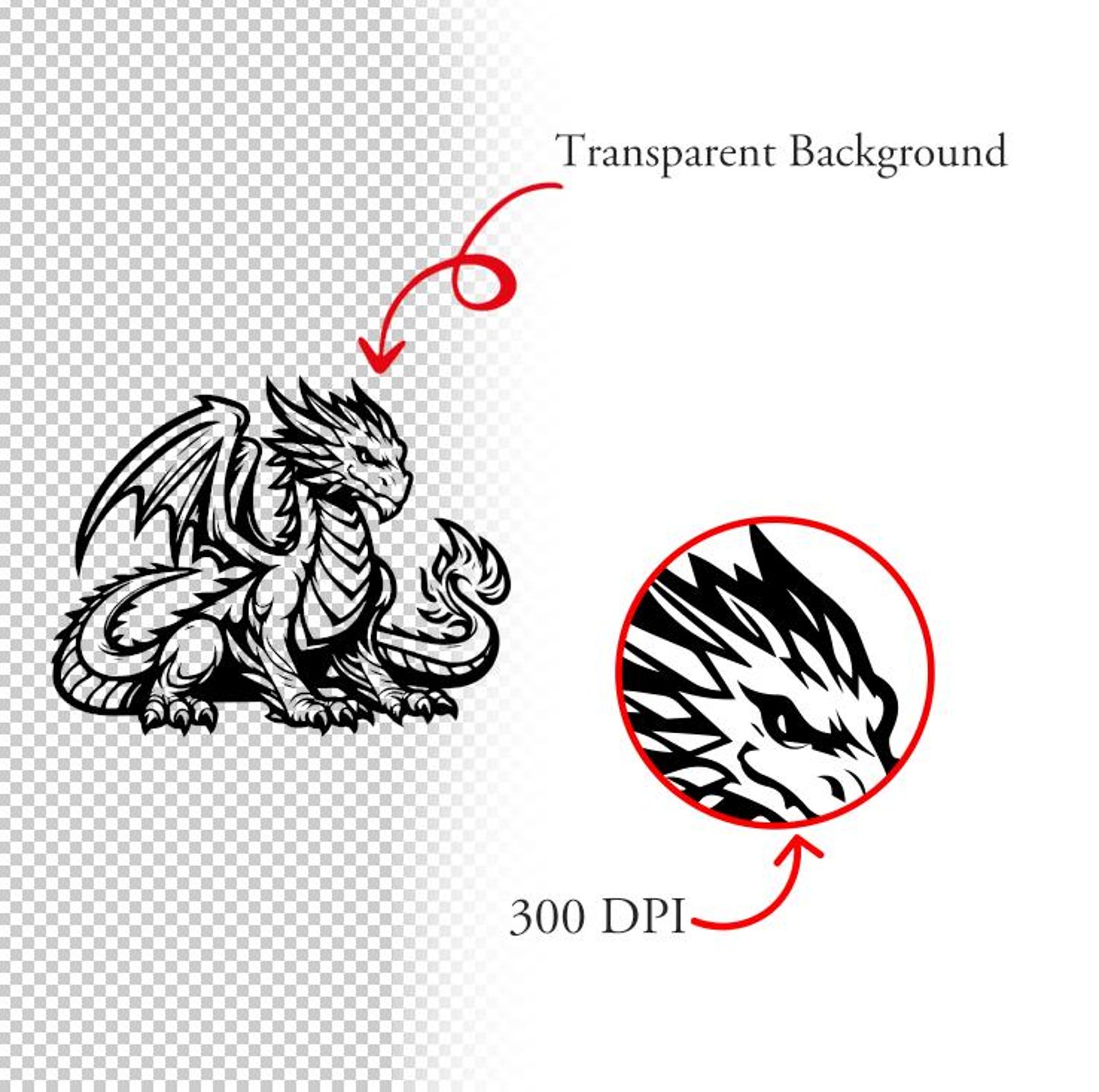 Dragon SVG PNG Bundle, Intricate Dragon Clipart, Mythical Beast Digital ...