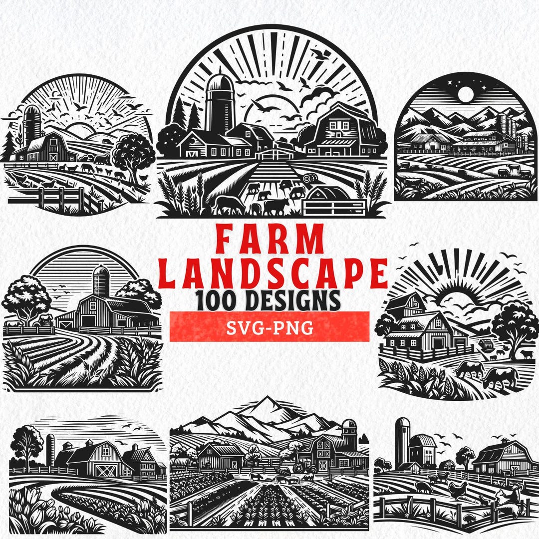 Farm Landscape SVG Bundle 100 Designs, Farmhouse Cut Files, Vintage ...