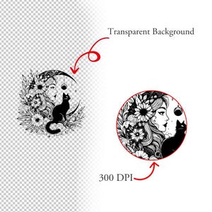 Mystical Cat and Moon SVG Designs Bundle | Witchy Cat Clipart | Moon ...