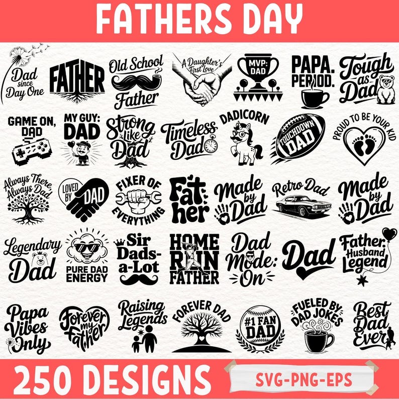 Fathers Day SVG Bundle With 250 Dad Quotes | Funny and Inspirational ...