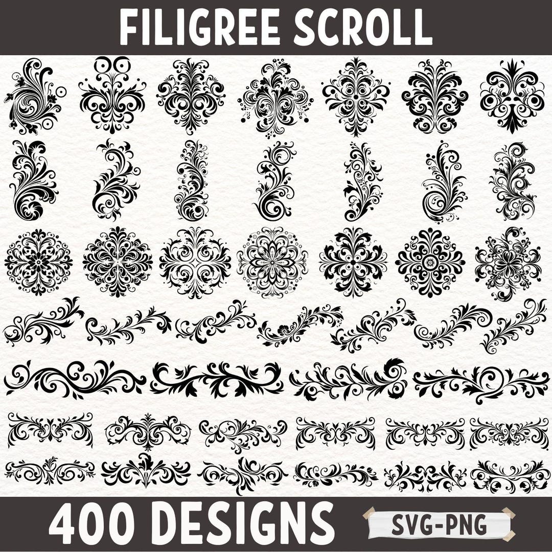 Elegant Filigree Scroll SVG & PNG Designs Bundle for Cricut and ...