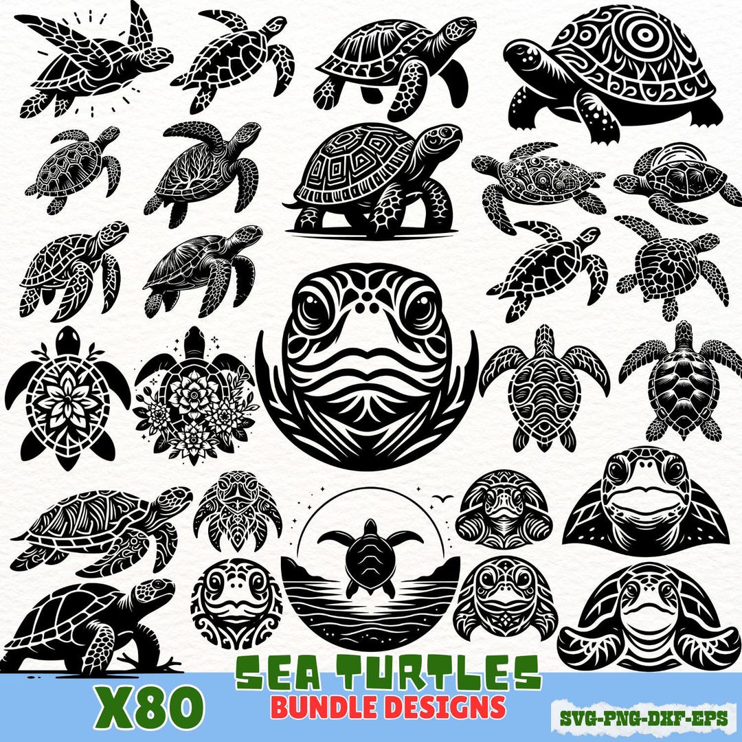 Sea Turtle SVG Bundle | 80 Unique Sea Turtle Designs | Ocean Animal Cut ...