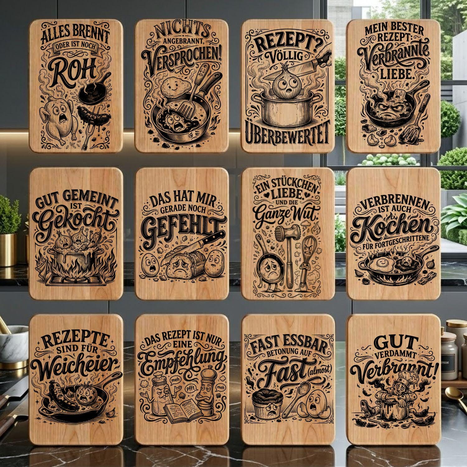 German Cutting Board SVG Bundle: Vintage Engraving Cartoon Cooking ...