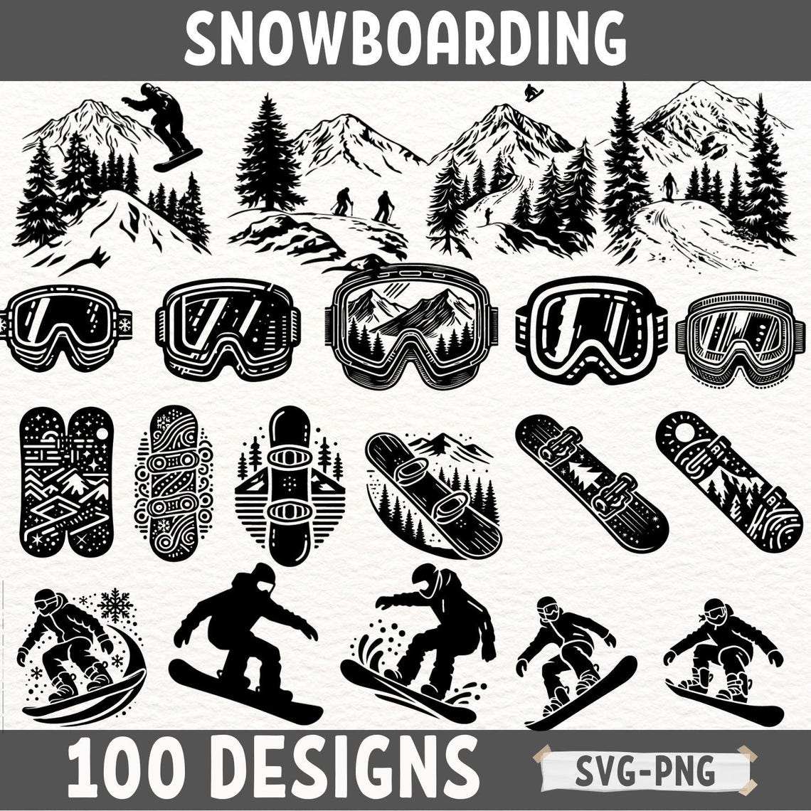 Snowboarding SVG PNG Bundle - Winter Sports Clipart, Snowboard Graphics ...