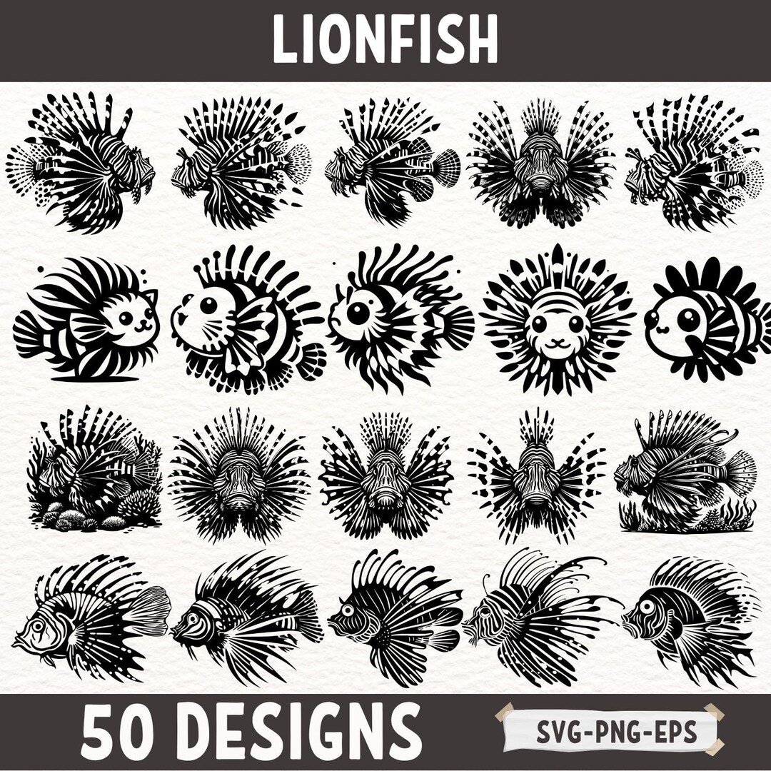 Lionfish SVG Bundle, 50 Lionfish Digital Designs, Sea Life Fish Clipart ...
