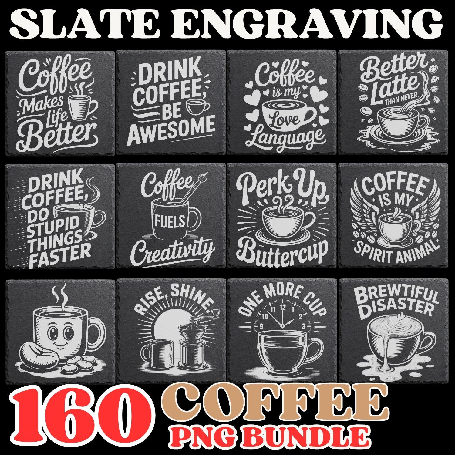 160 Coffee Quote PNG Bundle for Slate Engraving | Funny Coffee Saying ...