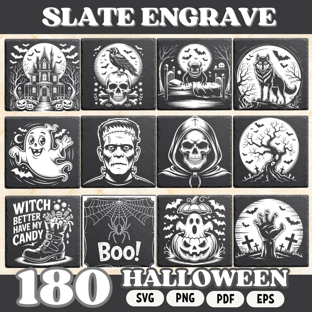 Halloween Slate Engraving SVG Bundle | Spooky Graveyard Ghost Pumpkin ...