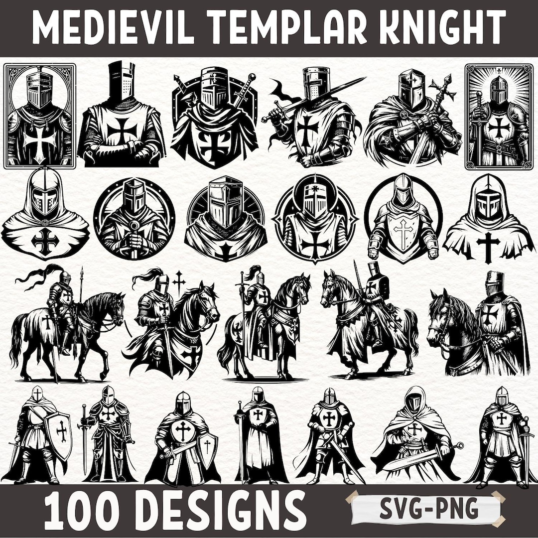 Medieval Templar Knight SVG Bundle, Crusader Warrior PNG Clipart ...