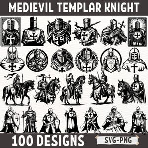 Medieval Templar Knight SVG Bundle, Crusader Warrior PNG Clipart ...