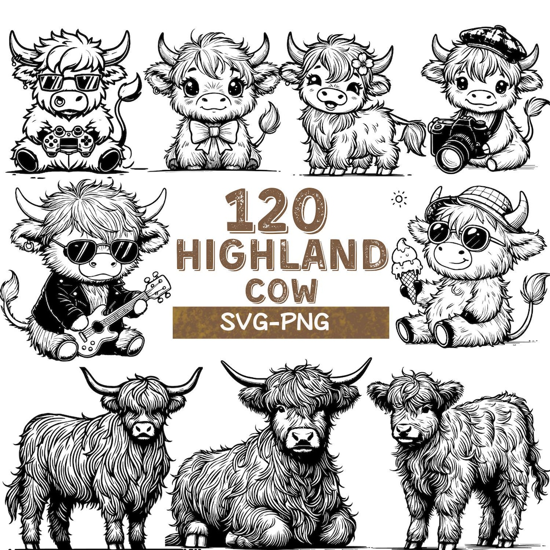 Highland Cow SVG Bundle | Cute Highland Cow Clipart | Baby Highland Cow ...