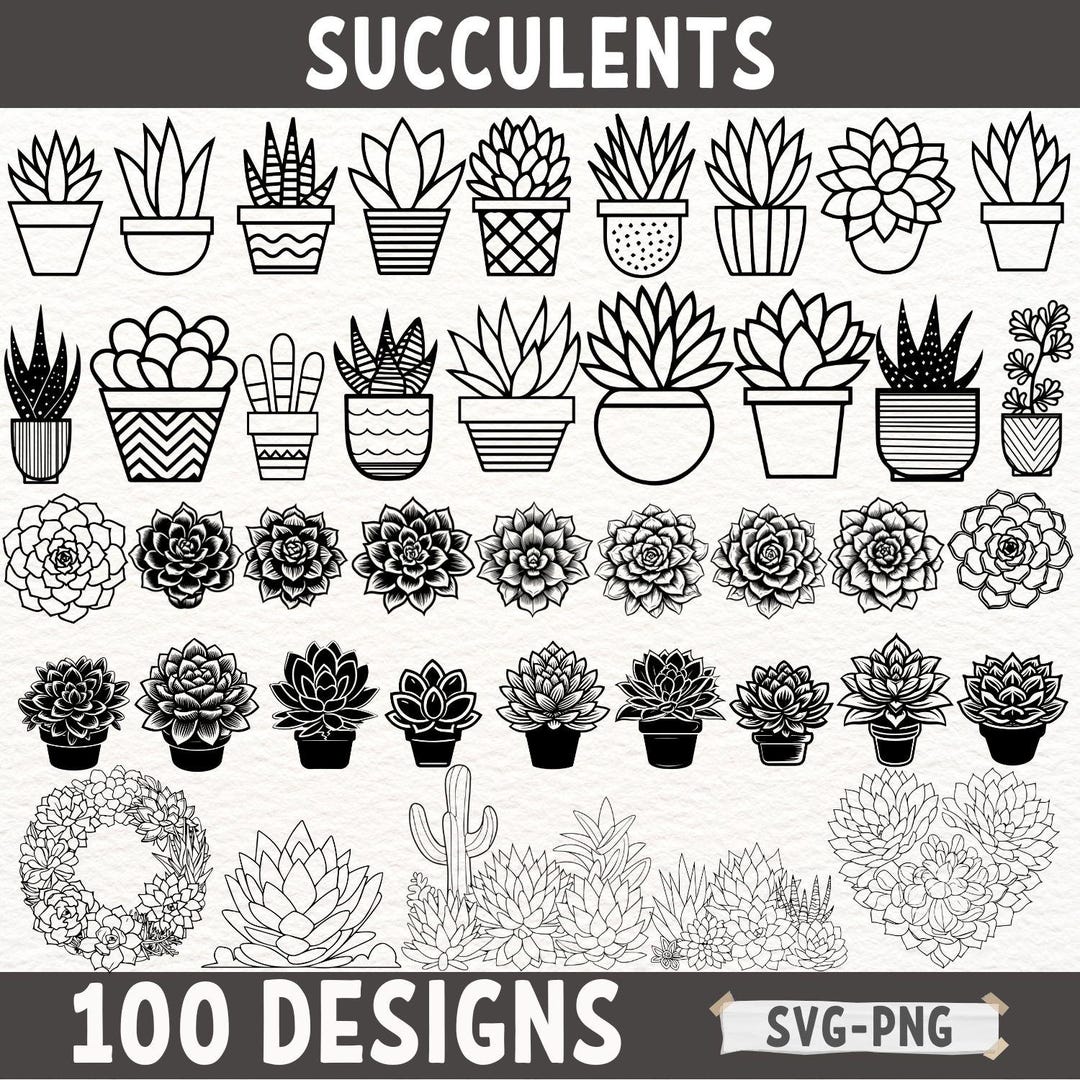 Succulent SVG Bundle | Succulent Clipart for Cricut | Potted Plant ...
