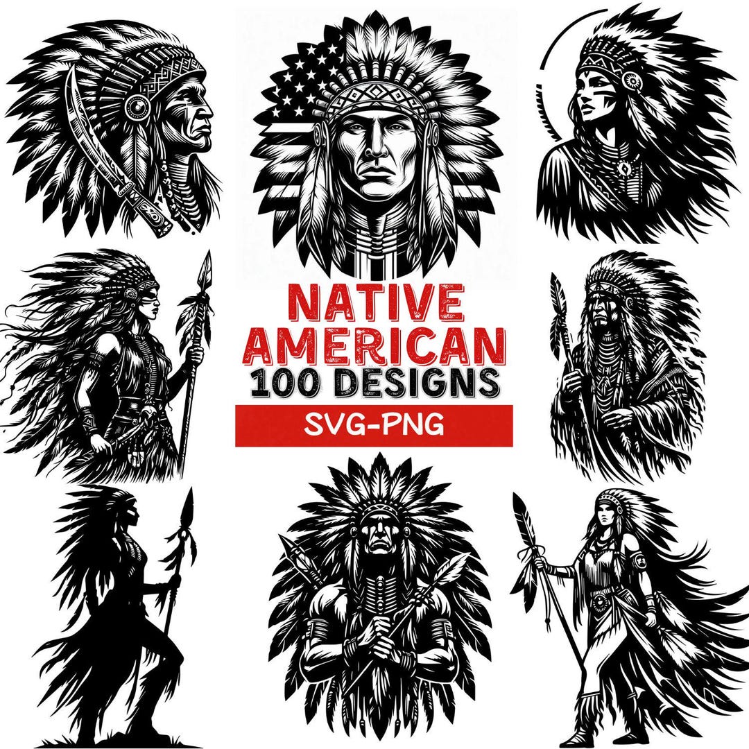 Native American SVG Bundle, 100 Tribal Chief Designs, PNG Clipart ...