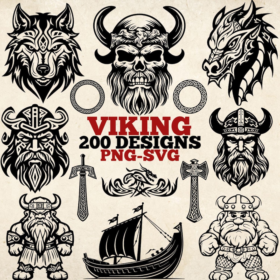 Viking SVG Bundle - 200 PNG and SVG Norse Designs - Viking Warrior ...