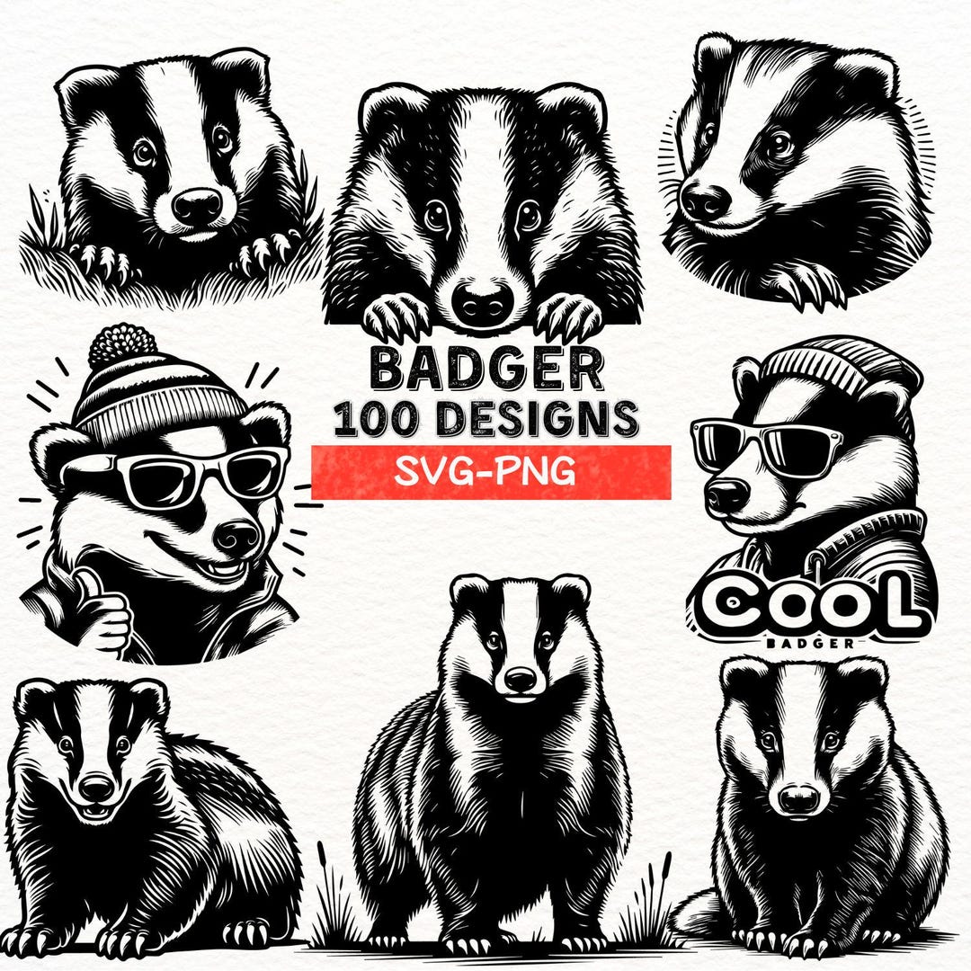 Badger SVG Bundle, 100 Badger Designs, Cool Badger Clipart, Wildlife ...