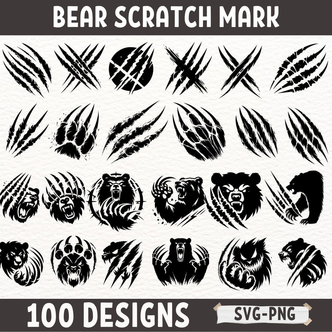 Bear Scratch Mark SVG Bundle, 100 Bear Claw Scratch PNG, Wild Animal ...