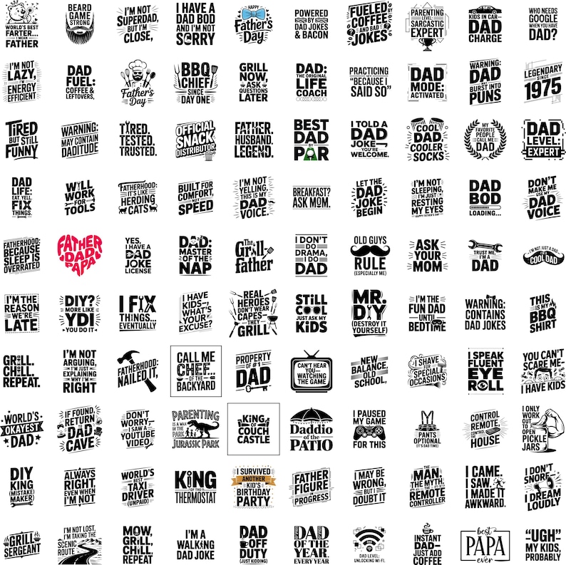 Funny Father's Day SVG Bundle for Dad Shirts and Mugs – 100 Dad Joke ...