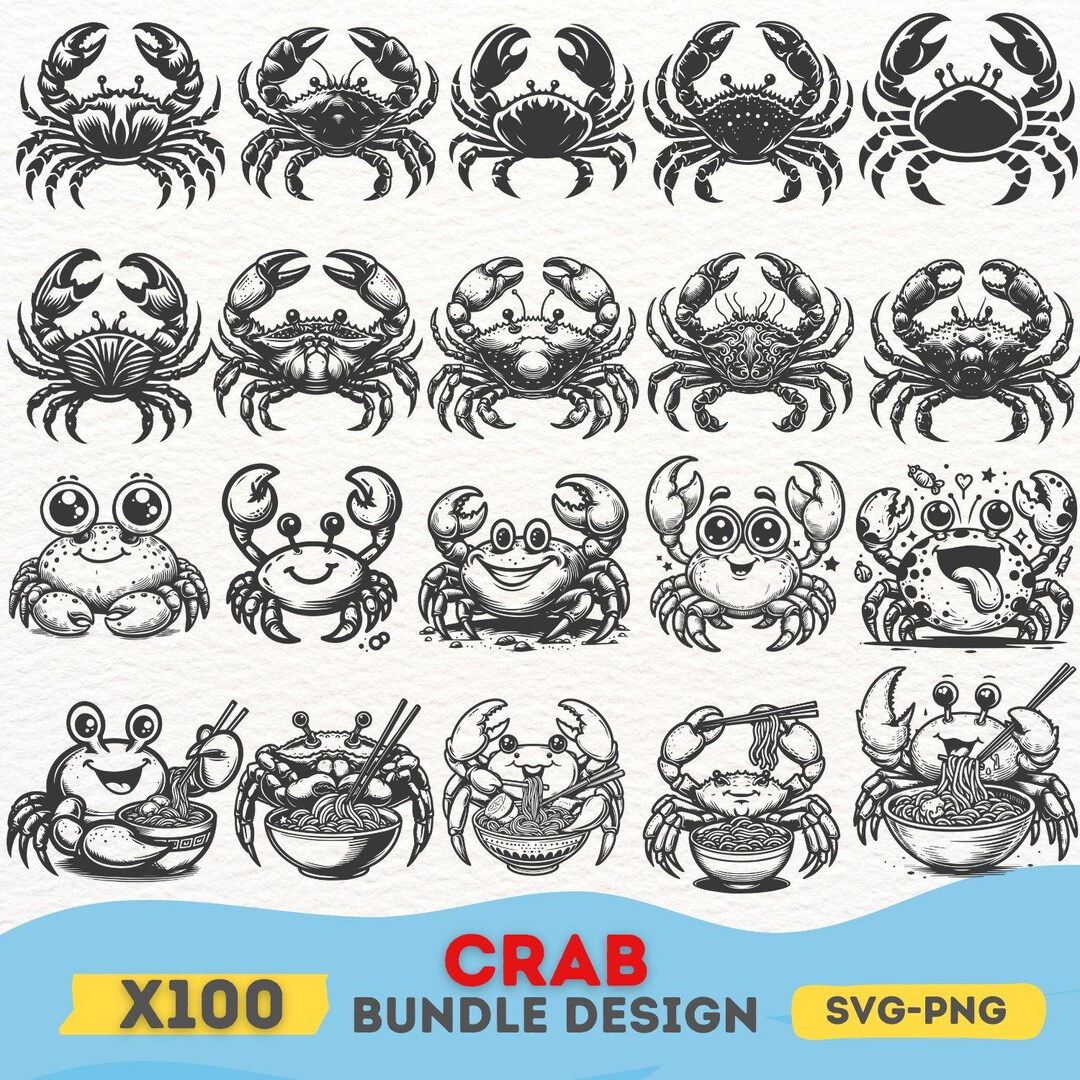 Crab SVG Bundle Design | Crab Clipart Illustrations | Cartoon Crab PNG ...