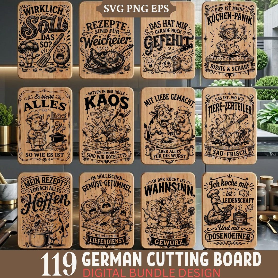 German Cutting Board SVG Bundle: Vintage Engraving Cartoon Cooking ...