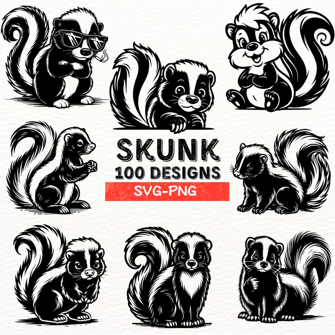 Skunk SVG Bundle, 100 Skunk Designs, Cute Skunk Clipart, Wildlife ...