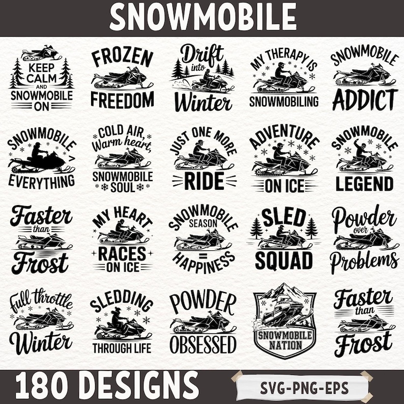 Snowmobile SVG Bundle 180 Designs | Winter Sports Quotes PNG EPS Cut ...