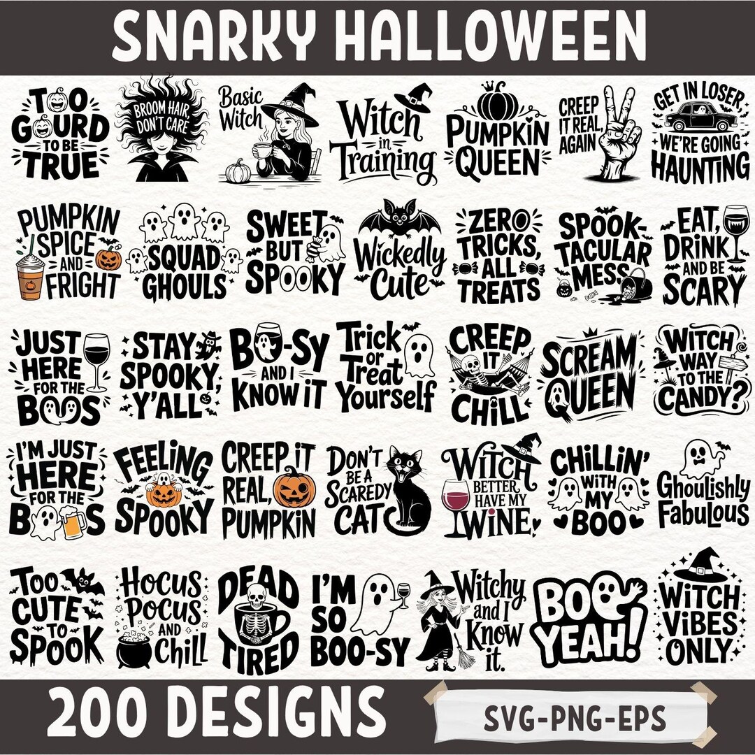 Snarky Halloween SVG Bundle Funny Witch Quotes Pumpkin Ghost Wine ...