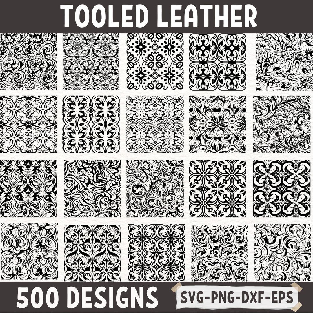 Tooled Leather Pattern SVG Bundle, Floral Engraved Leather Backgrounds ...