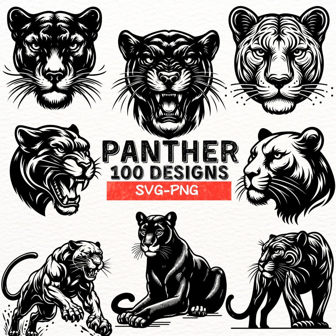 Panther SVG PNG Bundle, Wild Animal Head Clipart, Big Cat Vector ...
