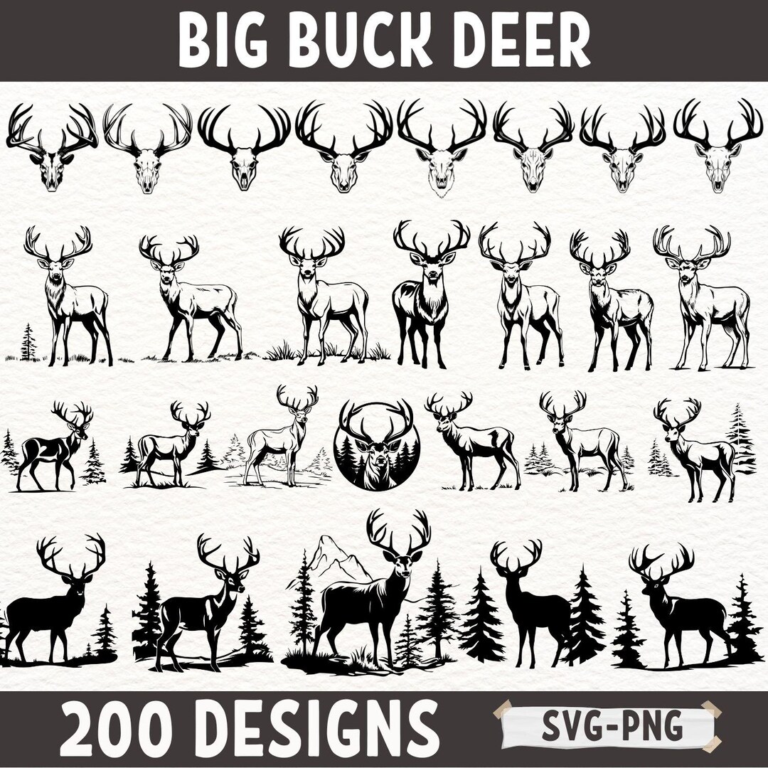 Big Buck Deer SVG Bundle, Hunting Deer Clipart, Deer Head PNG, Wildlife ...